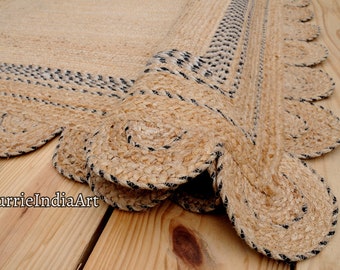 5x7 Jute Area Rug Scalloped Runner Rug, Bohemian Scallop Rug, Natural ...