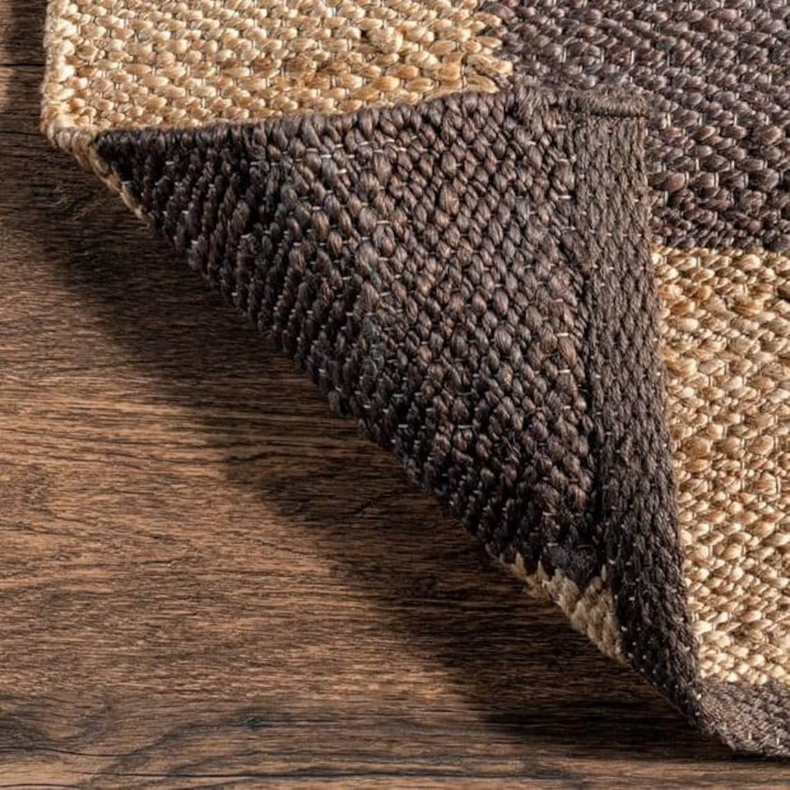 Handmade Natural Brown Striped Jute Rug-natural Jute Brown - Etsy