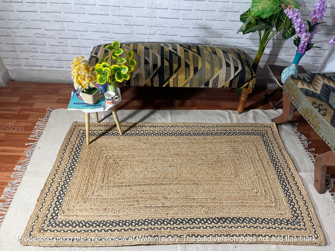 Handmade Natural Jute Rug, Solid Border Jute Rug, Custom Size Rug ...