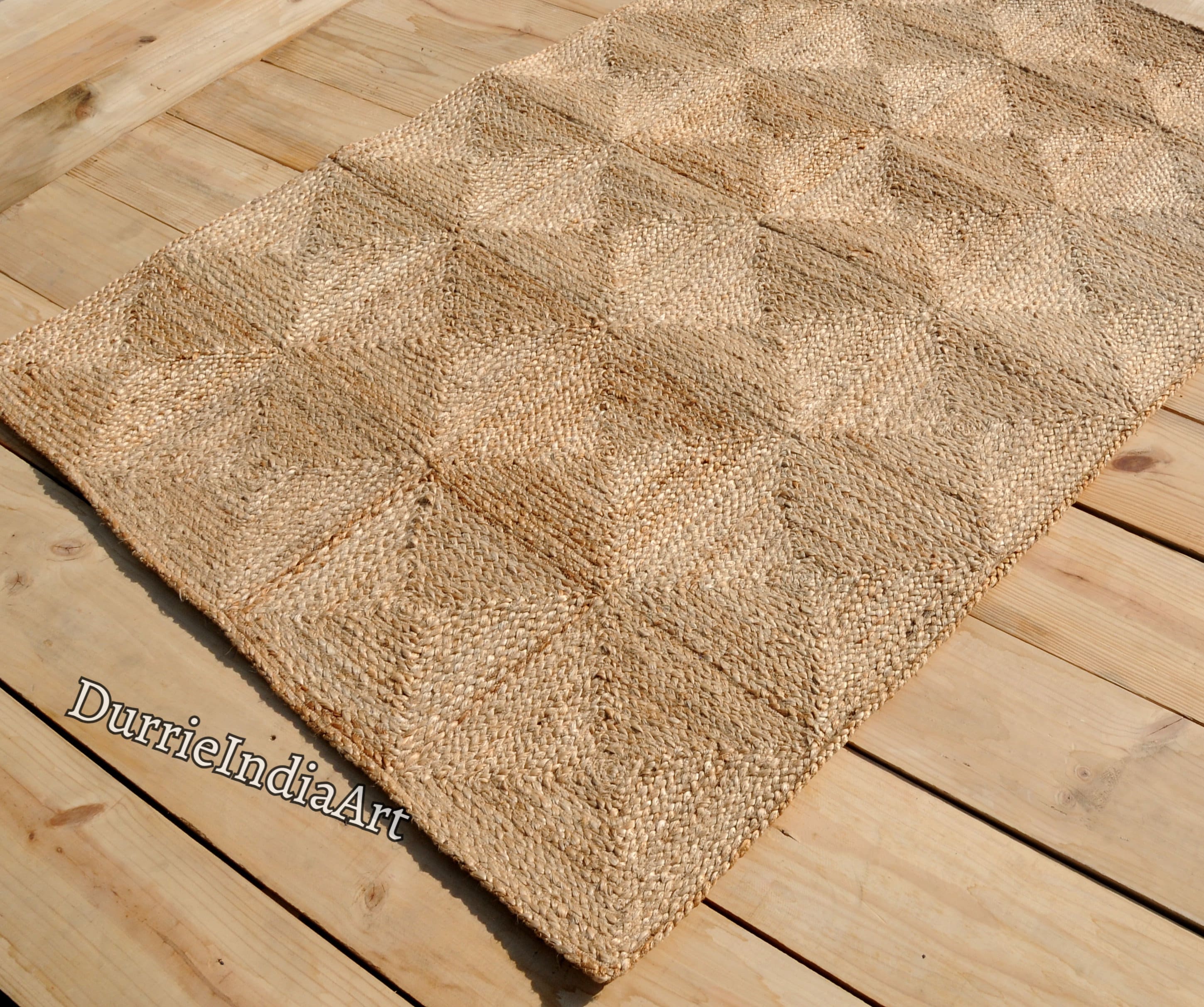 Indian Handmade Natural Beige Scandinavian Rug. Pattern Box Jute Rug ...