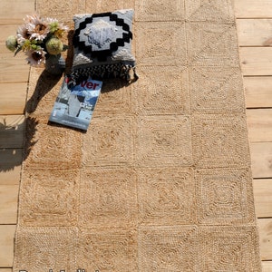 Indian Handmade Natural Beige Scandinavian Rug. Pattern Box Jute Rug ...