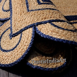 Hand Braided Natural Jute Rug With Blue and Brown Scallop Scalloped ...