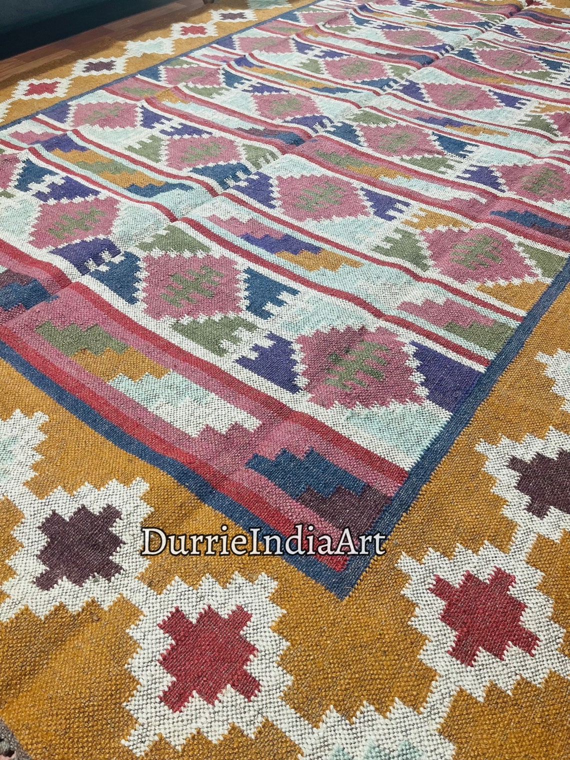 Handmade Woven Bricks Jute Kilim Rug Large Kilim Wool Jute Rug Wool ...
