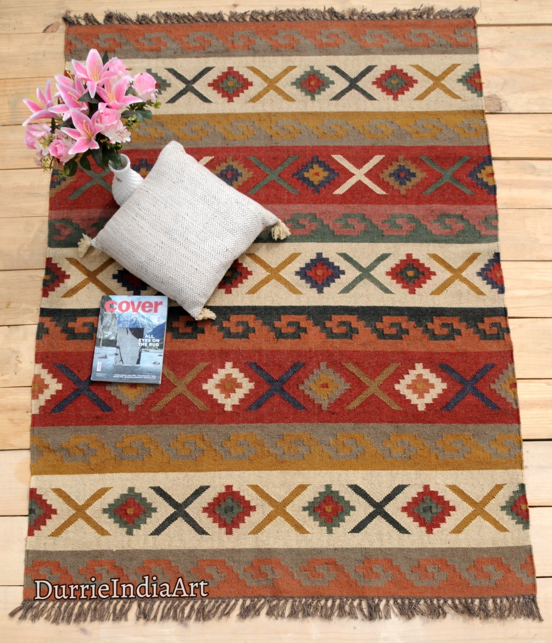 Traditional Indian WOOL JUTE RUGS, 4x6, 5x8, 6x9, 8x10, 9x12 Ft Kilim ...
