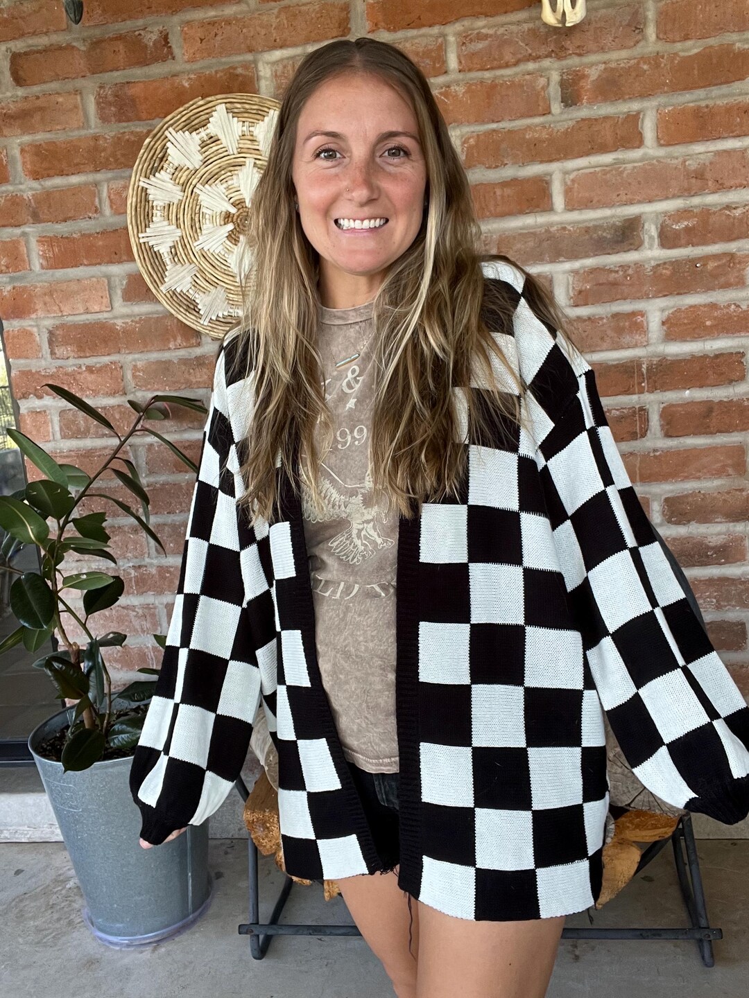 Checkered Cardigan - Etsy