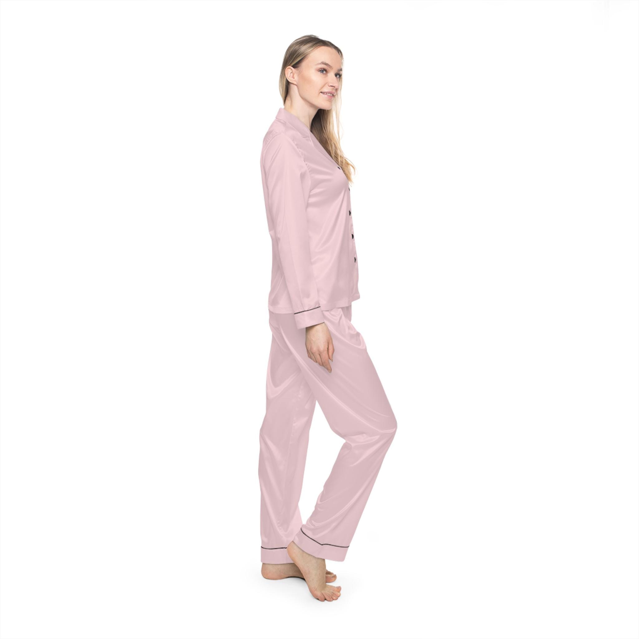 Pink Satin Pajamas for Women Soft Lounge Wear Elegant Sleepwear Set ...