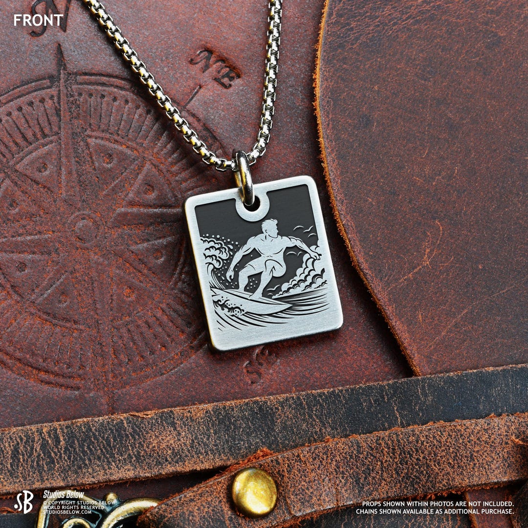 Surfer Large Stainless Steel Pendant (surfing Beach Waves Ocean Wake ...