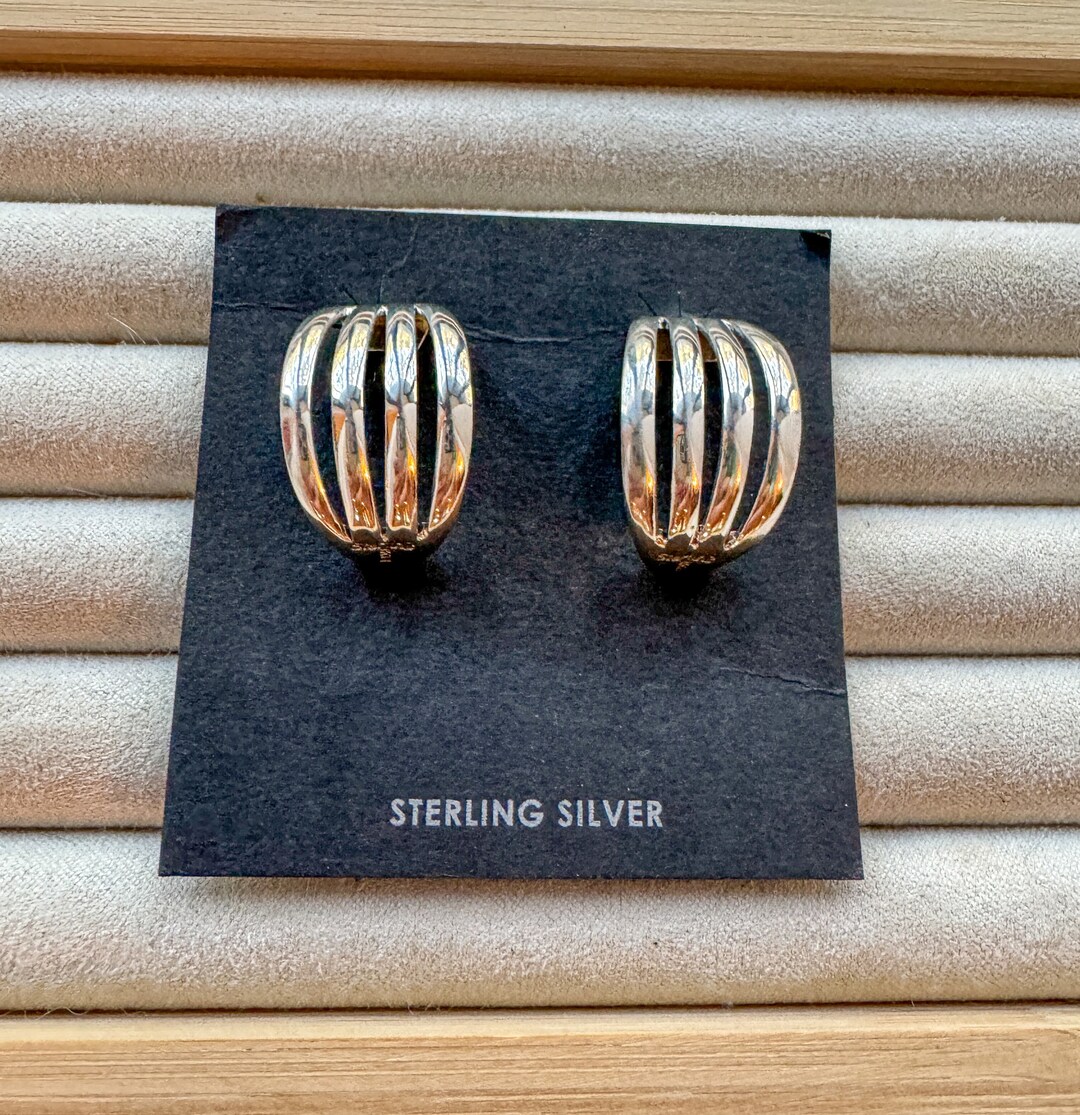 Navajo Sterling Silver Hoop Earrings Native American Handmade by James ...