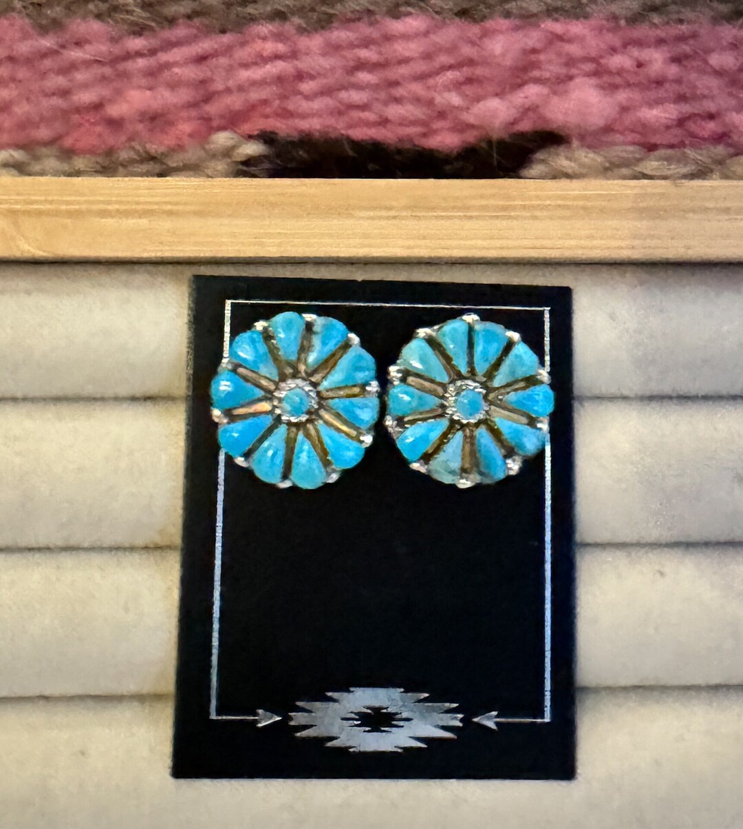 Navajo Flower Blossom Turquoise Cluster Earrings Native American ...