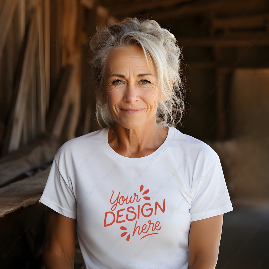 Older Woman T-shirt Mockup Grandmother White Gildan 64000 Grandma T ...