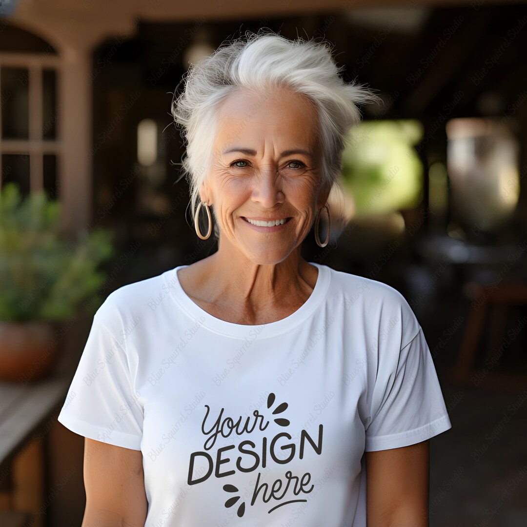 Older Woman T-shirt Mockup Grandmother White Gildan 5000 Grandma T ...