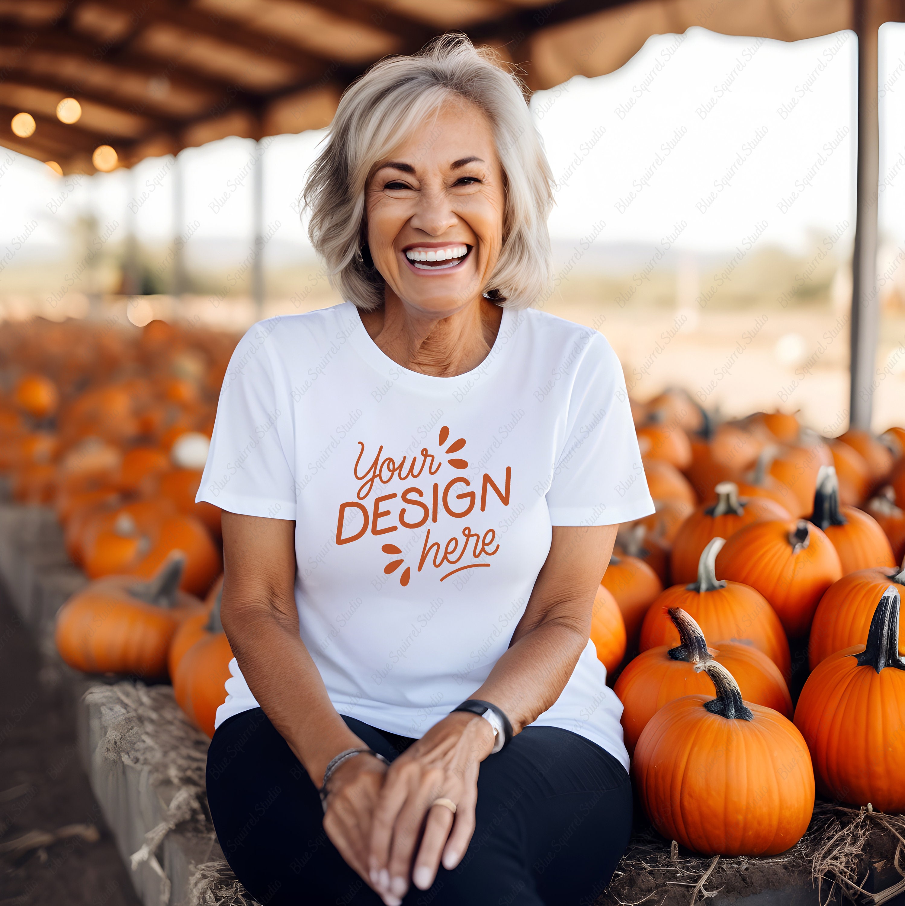Halloween Grandma White T-shirt Mockup Fall Older Woman Shirt Mockup ...