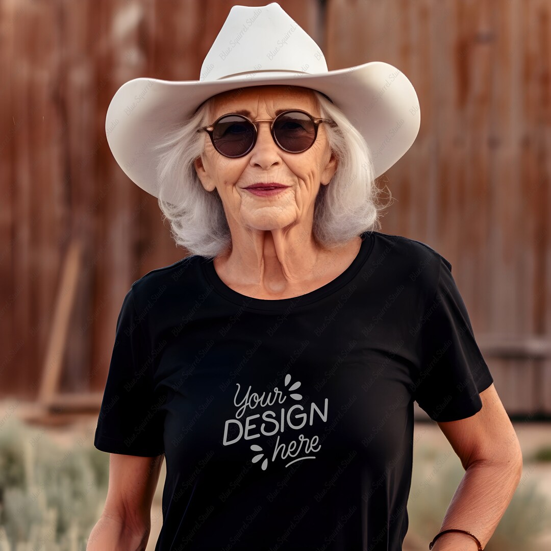 Older Woman Black T-shirt Mockup Grandmother Bella Canvas 3001 T-shirt ...