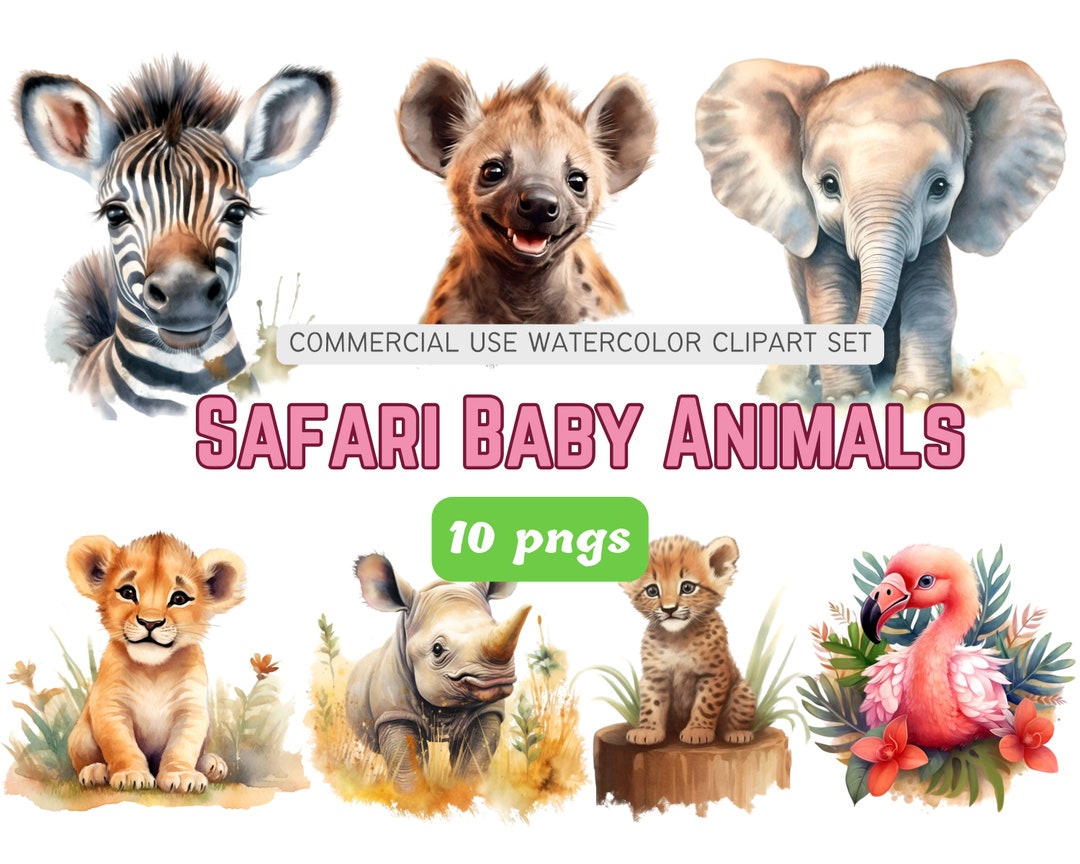 Watercolor Safari Baby Animals Clipart Set Cute Jungle Animals ...
