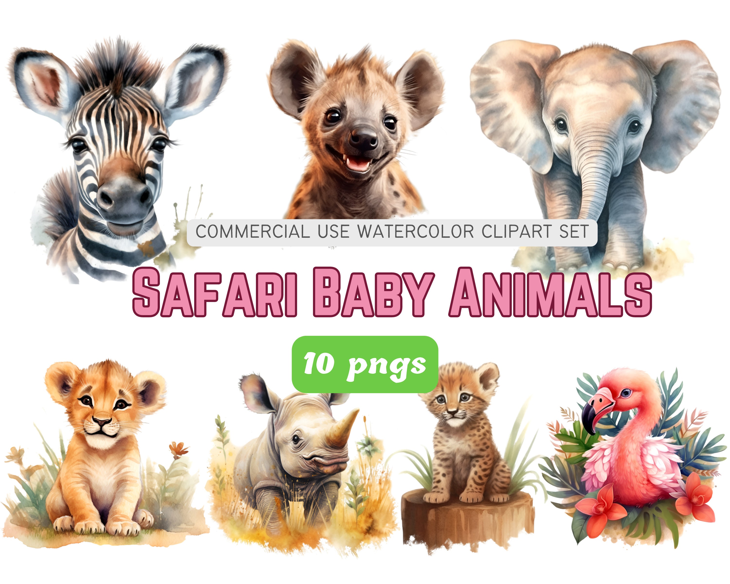 Watercolor Safari Baby Animals Clipart Set Cute Jungle Animals ...