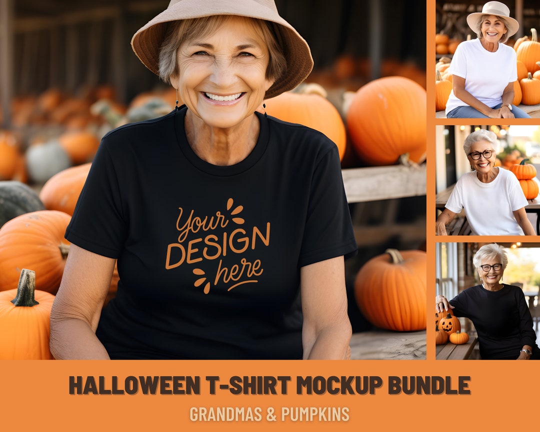 Halloween Grandmas T-shirt Mockup Bundle Fall Senior Woman Shirt Mockup ...