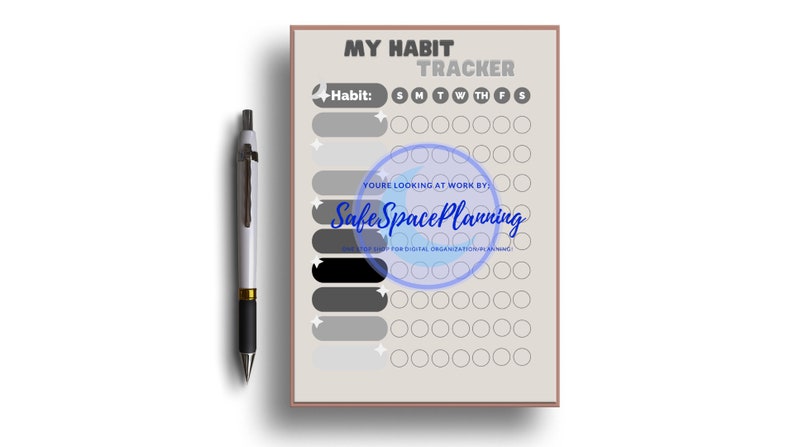 Digital Habit Tracker, Black. Printable Habit Tracker Weekly Adult ...