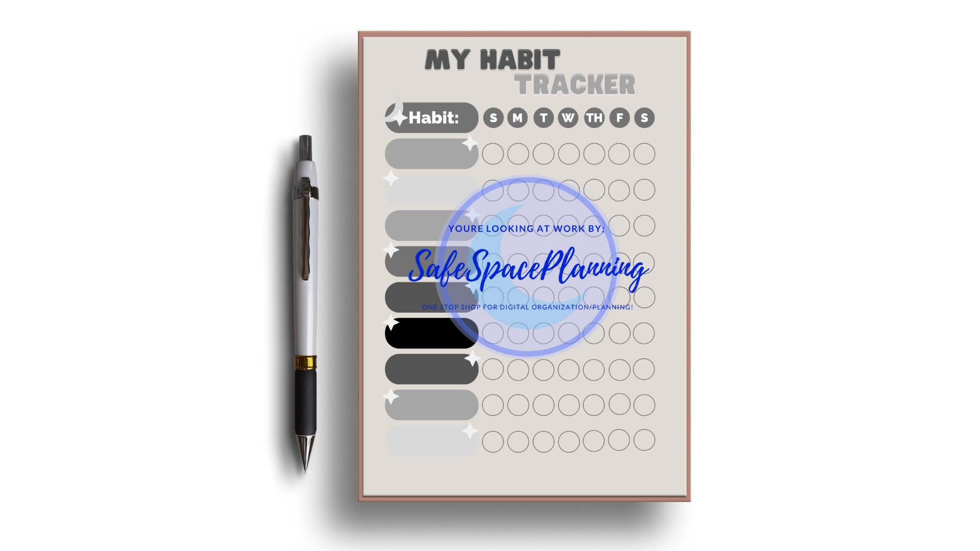 Digital Habit Tracker, Black. Printable Habit Tracker Weekly Adult ...