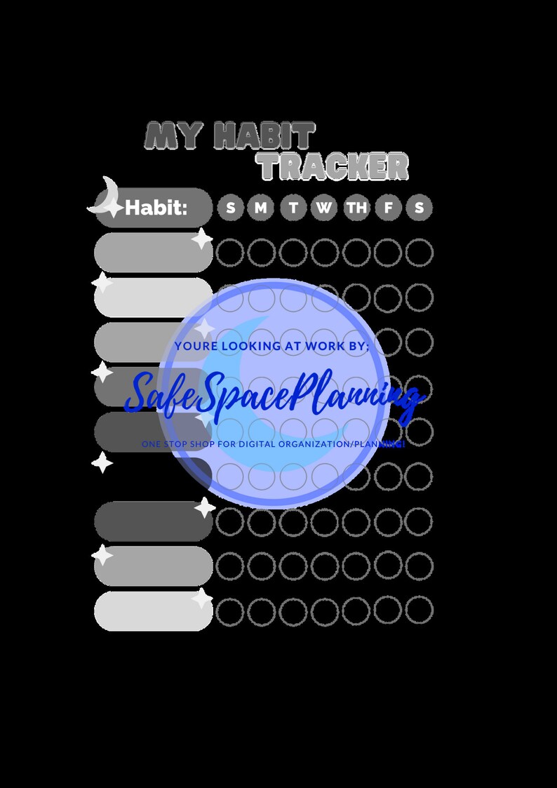 Digital Habit Tracker, Black. Printable Habit Tracker Weekly Adult ...