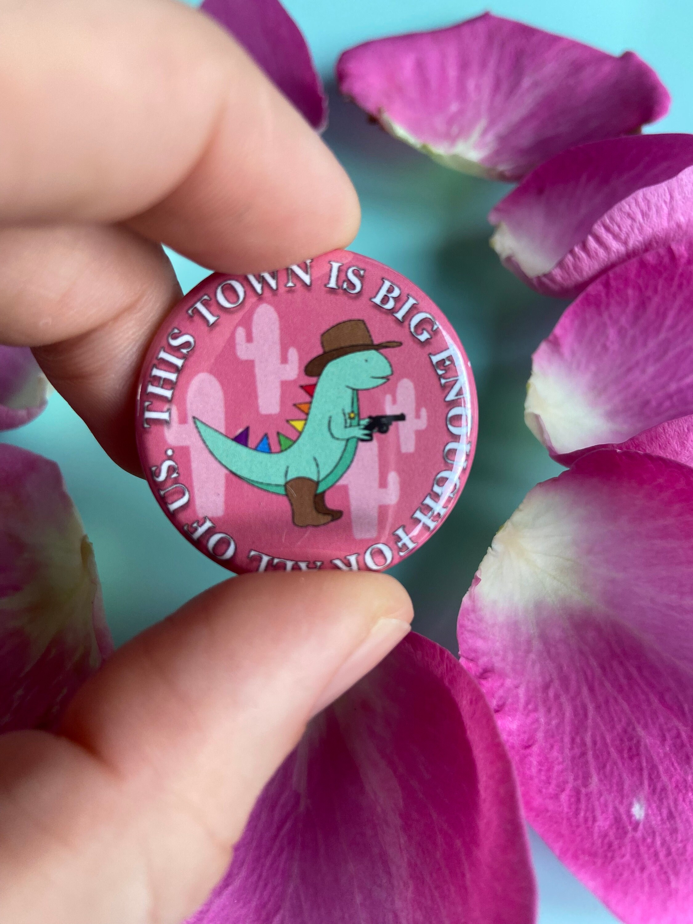 Dinosaur Sheriff Pride Button Badge: Wild West LGBTQ Badge T-rex (32mm ...