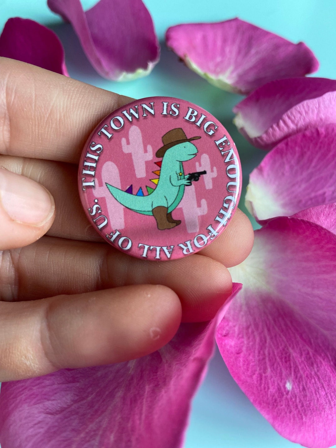 Dinosaur Sheriff Button Badge / Dinosaur Cowboy Badge / Wild West Pride ...