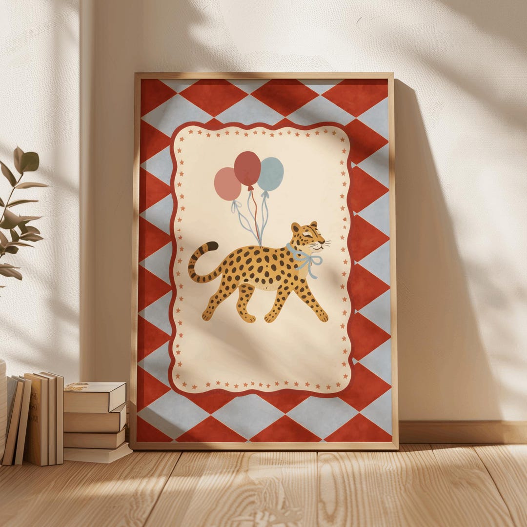 Vintage Leopard Circus Nursery Print, Whimsical Circus Poster, Children ...