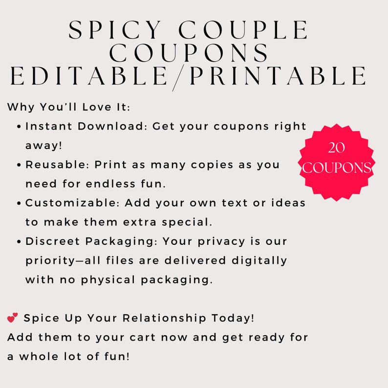 Editable Spicy Love Coupons Printabe,love Fun and Flirty Coupons,love ...
