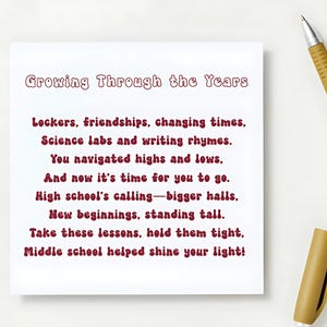 Middle School Graduation Poem Printable: 8th Grade Keepsake (PDF & JPG ...