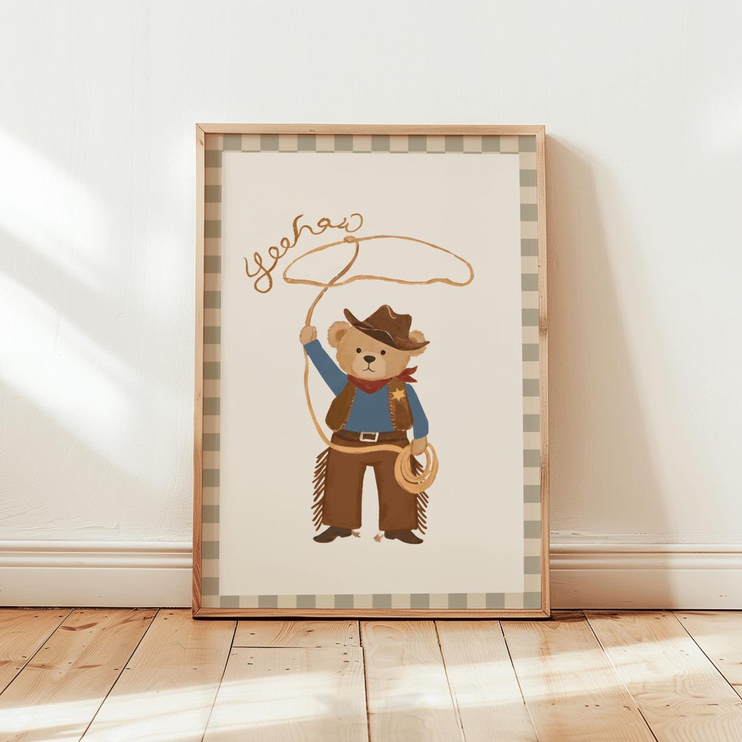 Vintage Cowboy Bear Nursery Print, Western Nursery Wall Art, Boy Cowboy ...