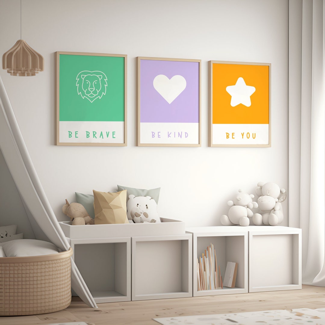 Be Brave Be Kind Be You Wall Art Set Pastel Lion Heart Star Prints ...