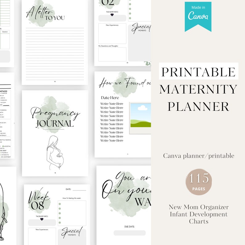 Printable Maternity Planner Birth Prep Guide Baby Milestone Tracker ...