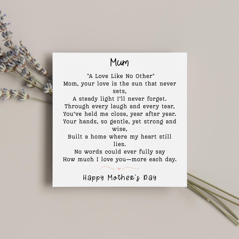 Editable Mothers Day Poem Card, Mothering Sunday, Personalized Mothers ...