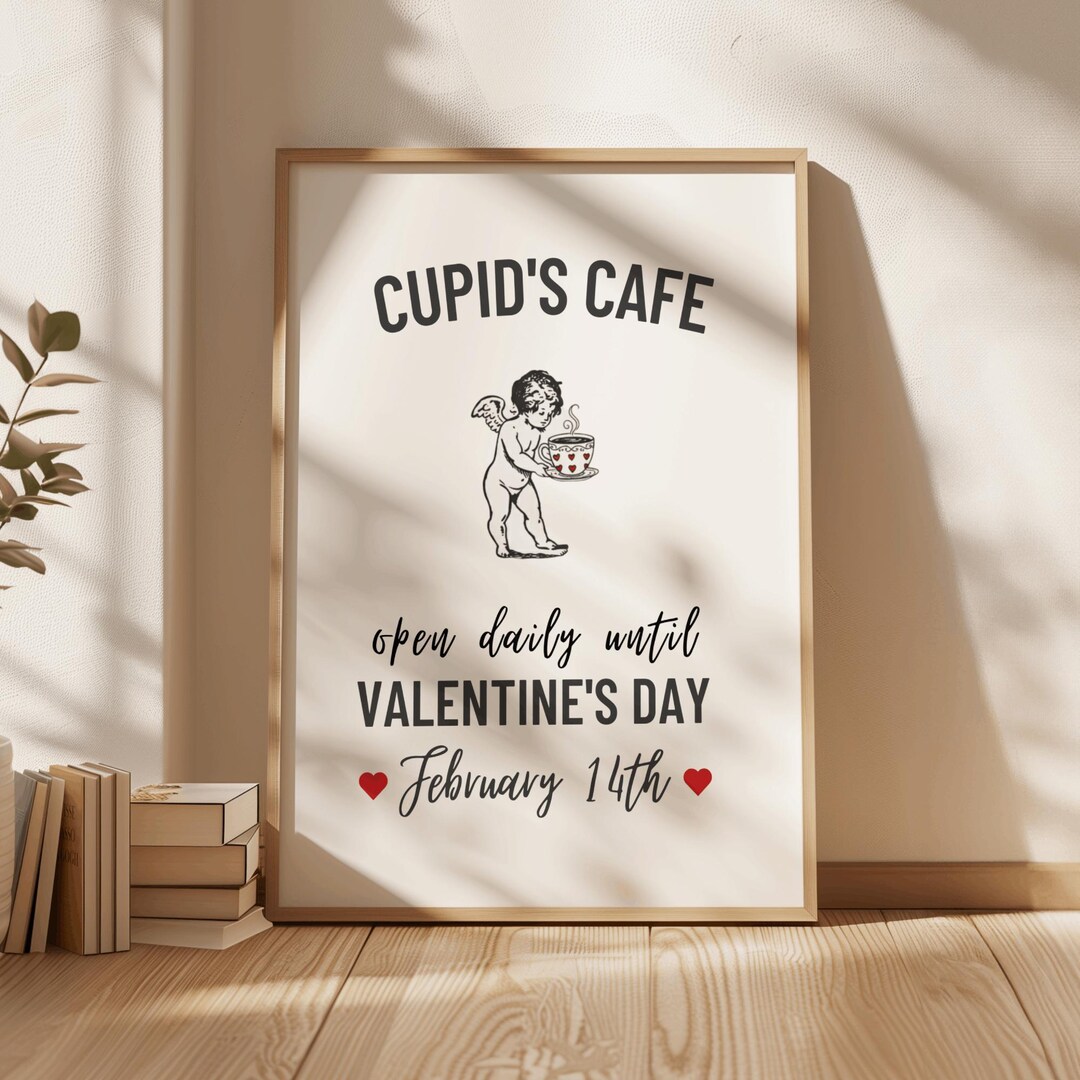 Vintage Cupid Print, Cupid’s Café Printable Sign, Valentines Coffee ...