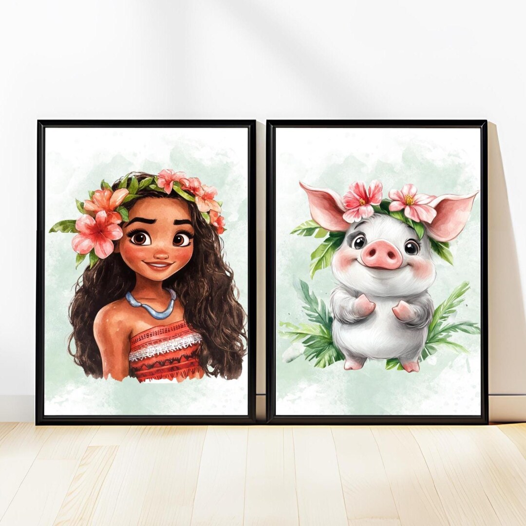 High Quality | Moana Pua Poster Set | Set of 2 Drawing Moana Wall Art ...