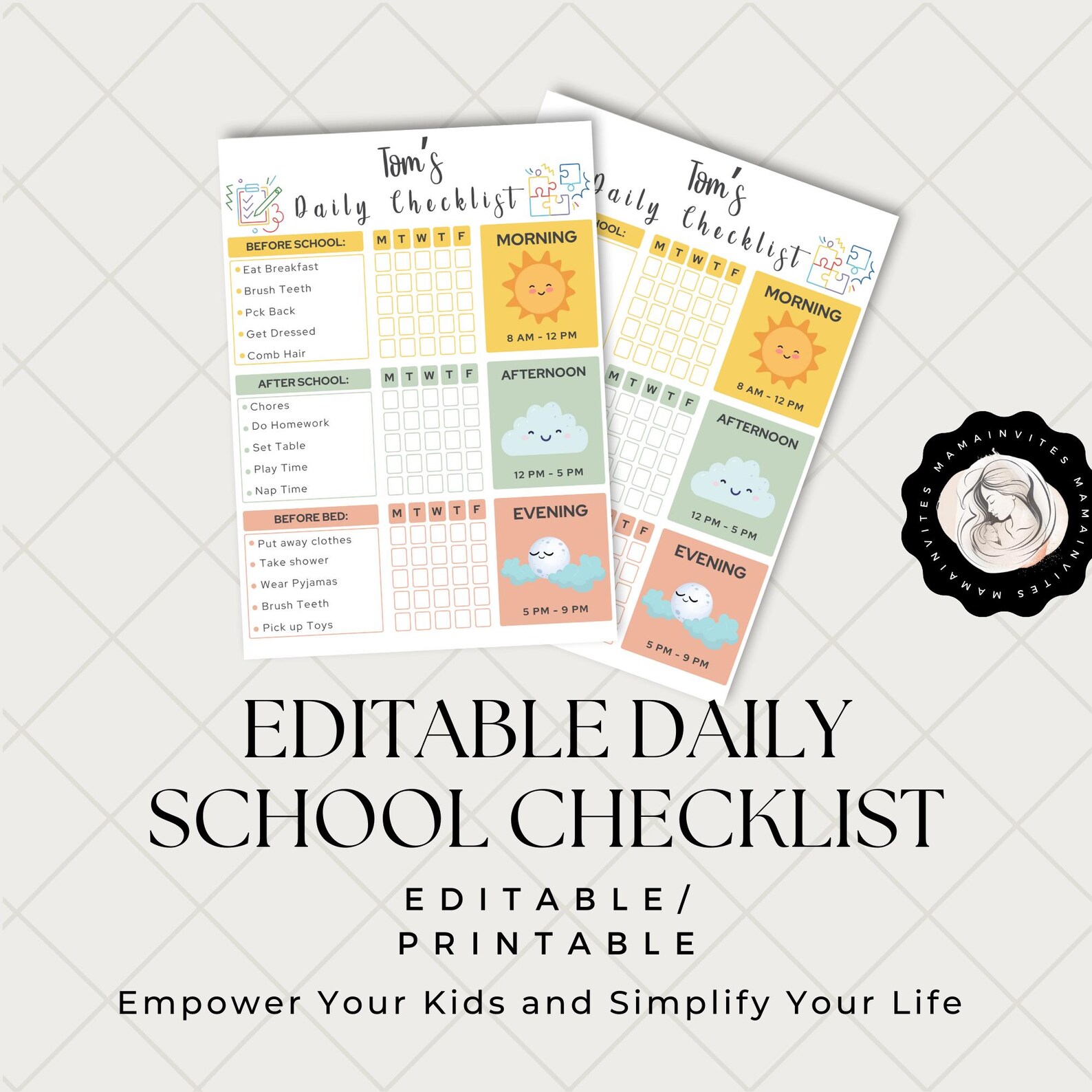 Editable Daily School Checklist, Kids Responsibility Chart, to Do List ...