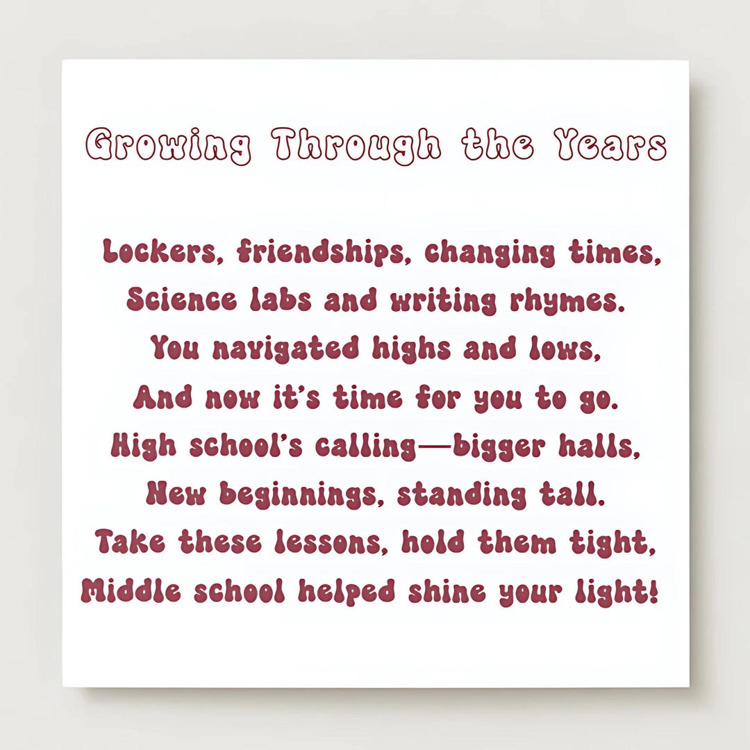 Middle School Graduation Poem Printable: 8th Grade Keepsake (PDF & JPG ...