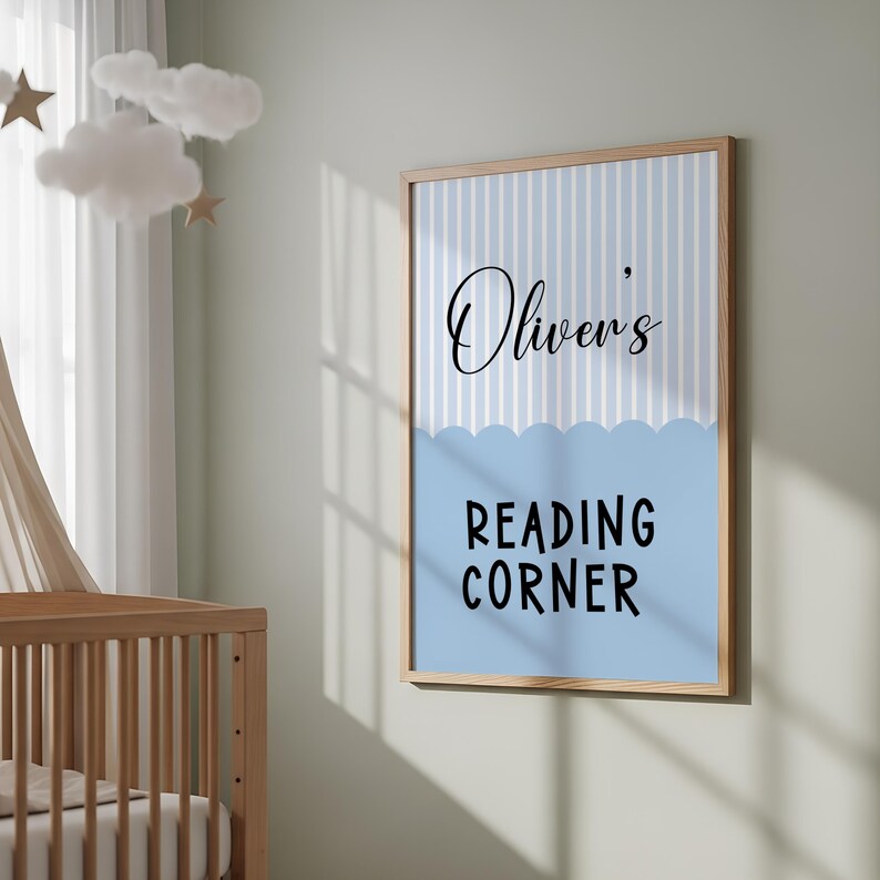 Personalized Reading Corner Sign, Book Nook Print, Blue Baby Boy ...