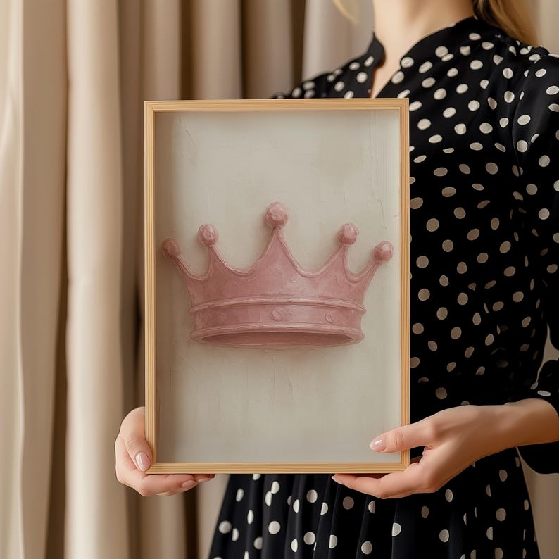 Pink Coquett Crown Impasto Paint, Vintage Girly Romantic Artwork ...