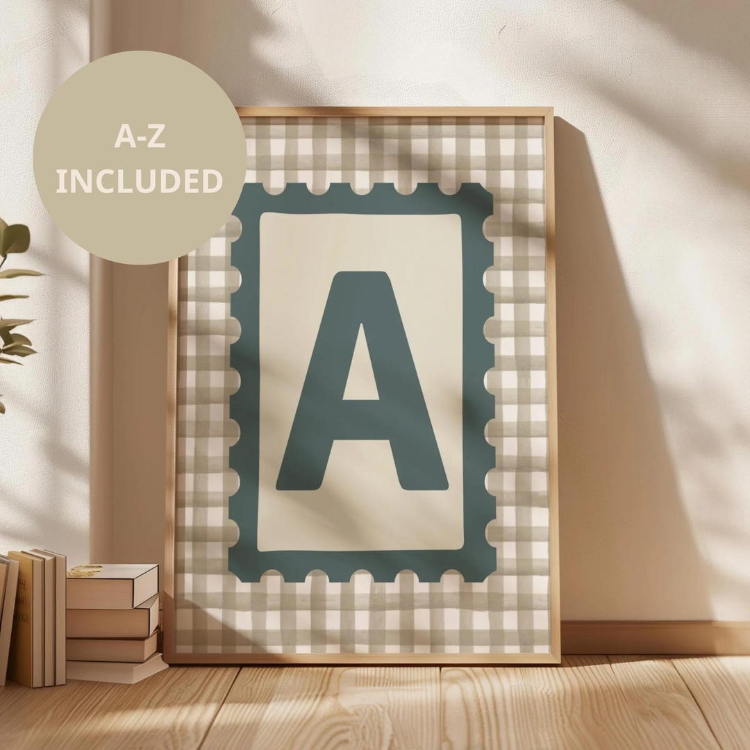 Sage Green Initial Print:cottagecore Nursery Alphabet Art,personalized ...