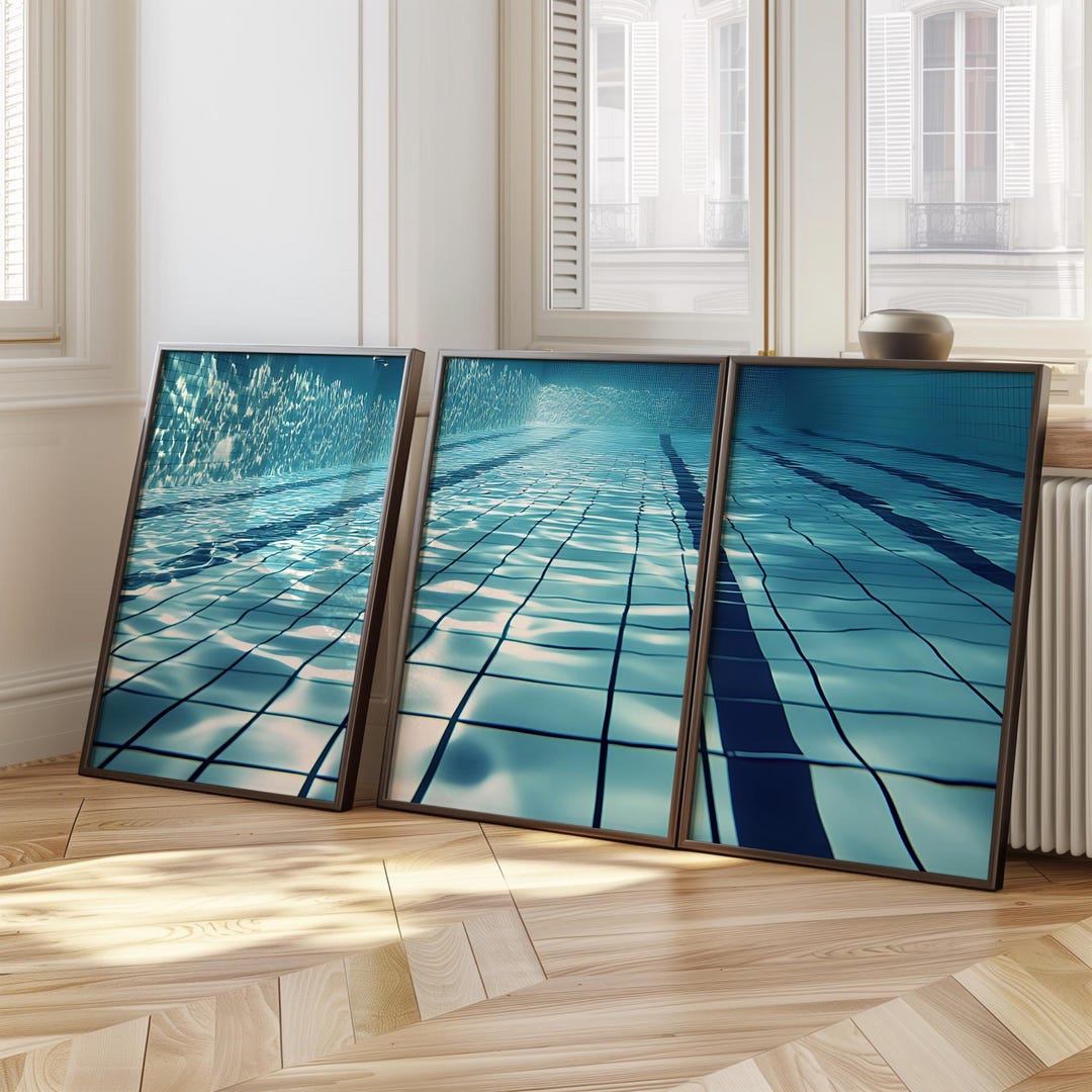 Set of 3 Swimming Pool Poster, Retro Pool Print, Minimalist Water Wall ...