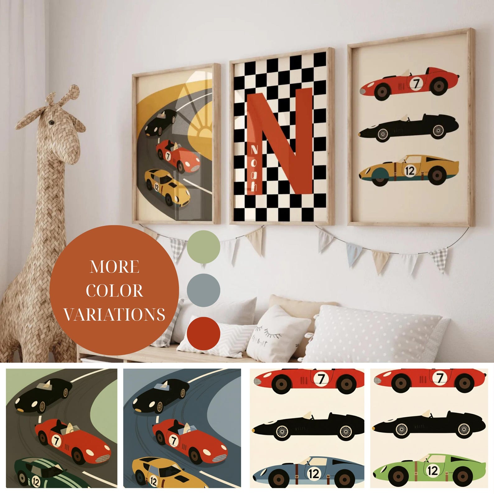 Set of 3 Personalised Race Car Prints, Vehicle Prints, Boys Bedroom ...