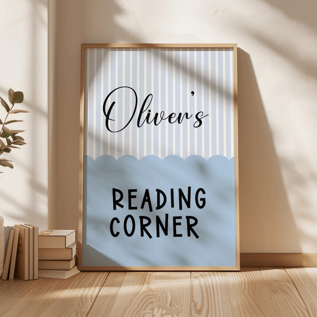 Personalized Reading Corner Sign, Book Nook Print, Blue Baby Boy ...