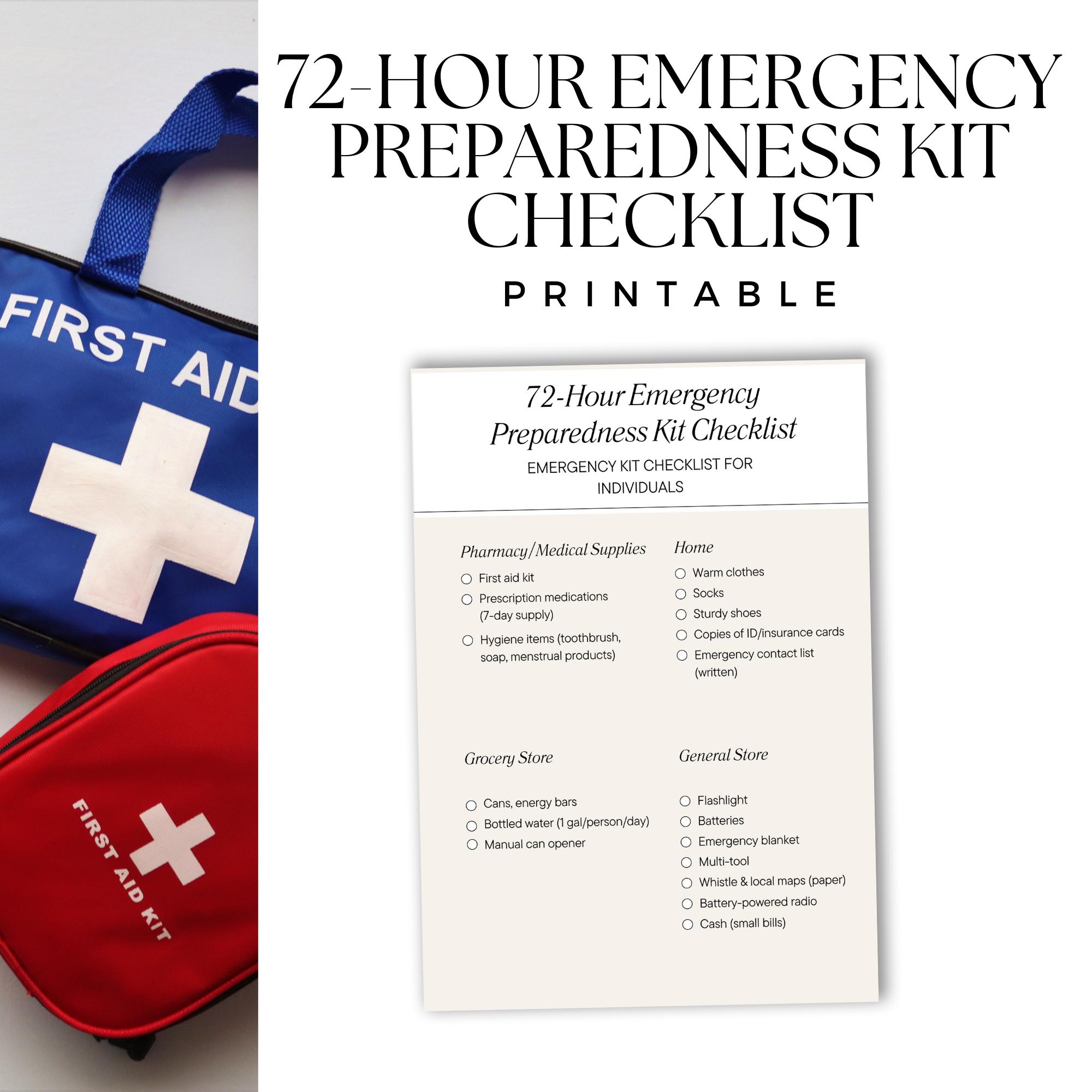 Emergency Kit Checklist Printable, 72 Hour Prepper PDF for Adults, Bug ...