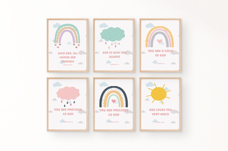 Boho Bible Verse Digital Print Set of 6, Children Christian Toddler ...