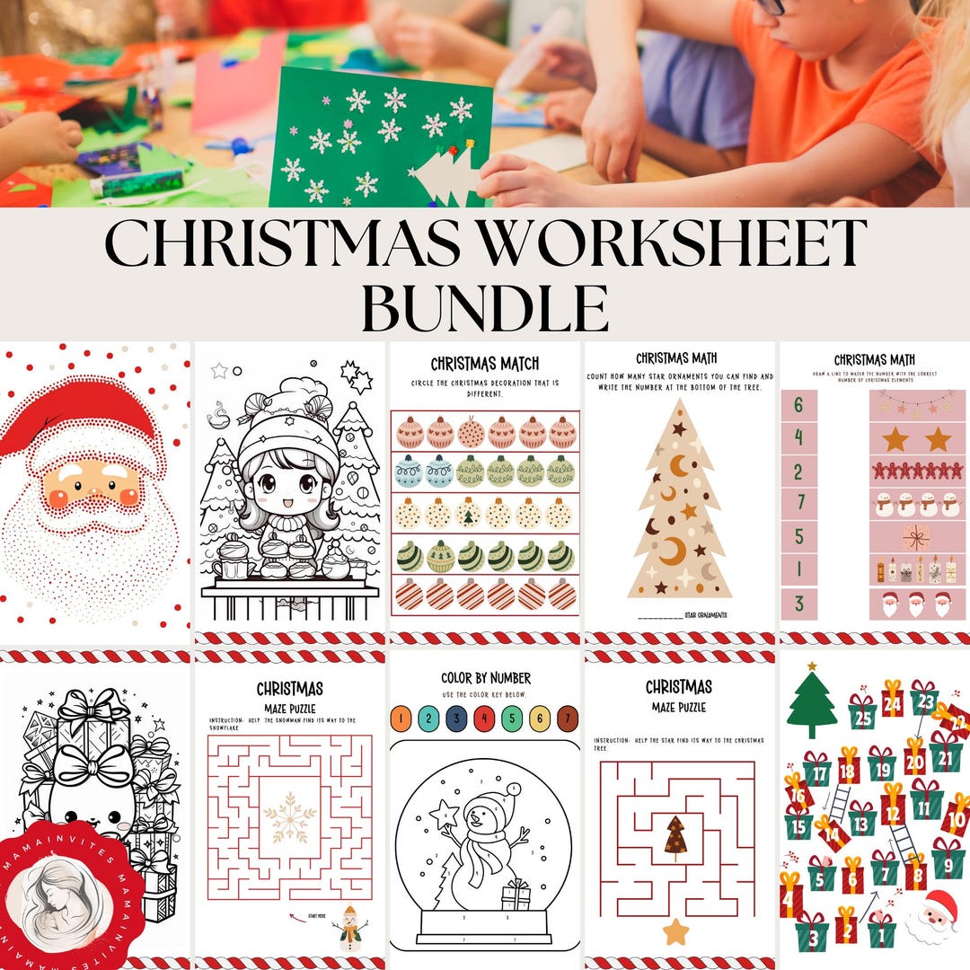 Christmas Worksheet Bundle, Christmas Activity Pages for Kids ...