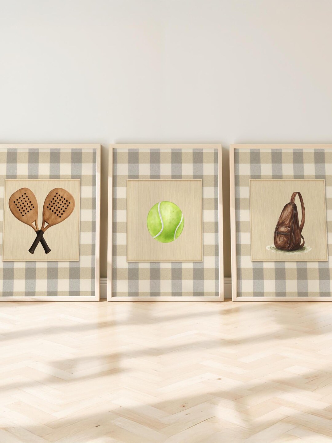 Padel Wall Art Set of 3, Padel Prints, Padel Nursery Decor, Gingham Boy ...