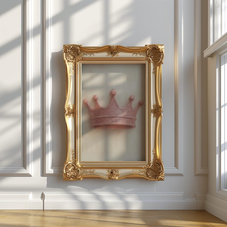 Pink Coquett Crown Impasto Paint, Vintage Girly Romantic Artwork ...