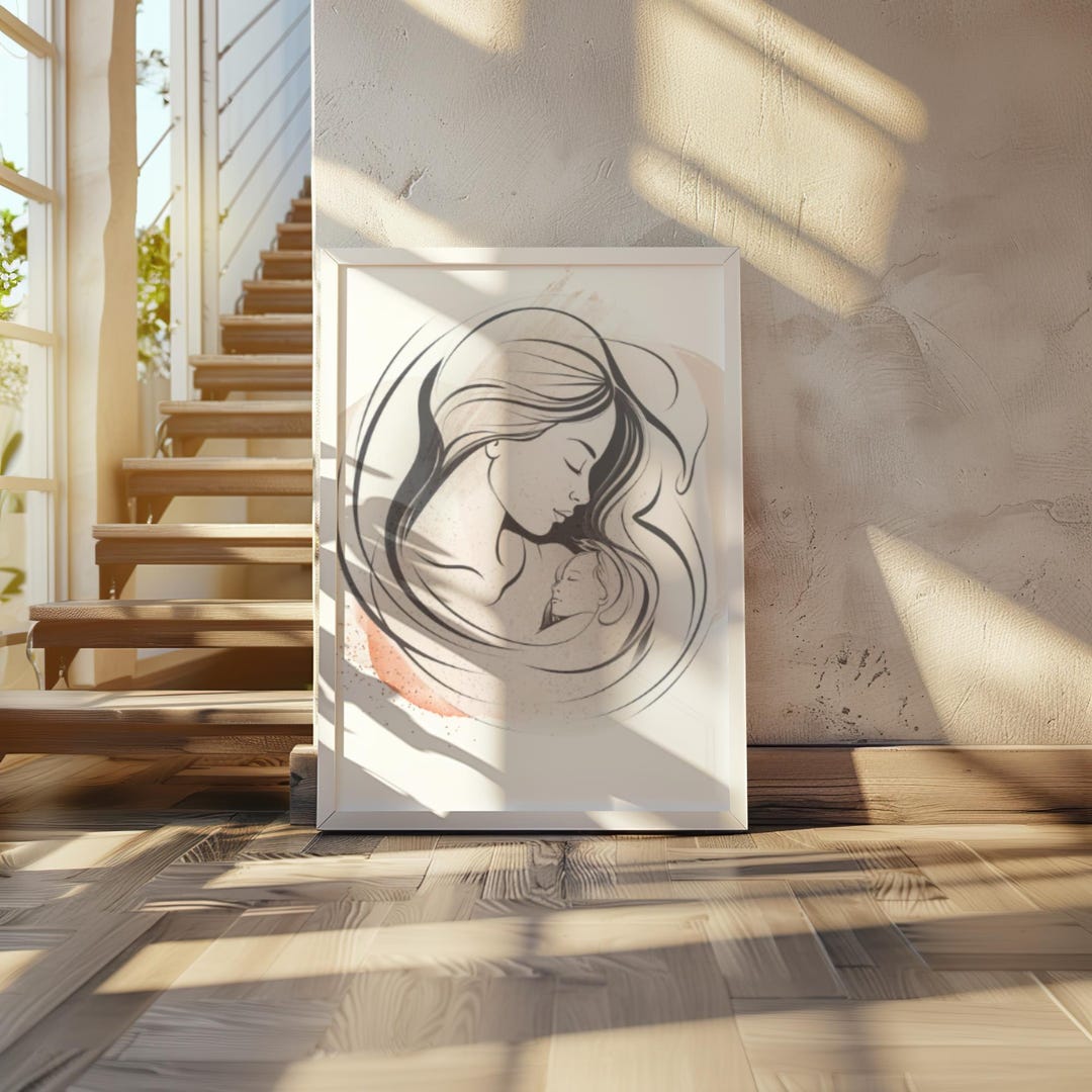 Mom and Baby Line Art, Mother Line Drawing, Baby Line Art, New Mom ...