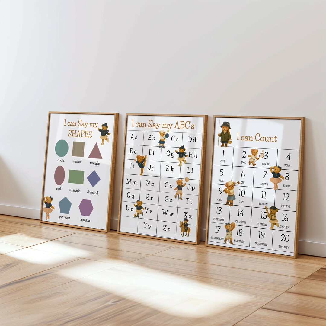 Girls Teddy Bear Sports Themed Educational Posters,alphabet Chart ...