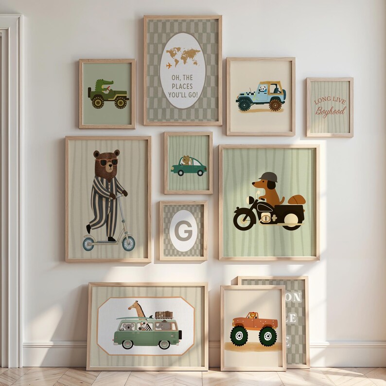 20 Retro Vehicle Wall Art Bundle, Nursery Transportation Prints A-Z ...